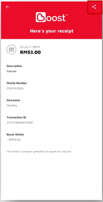 How can I obtain my e-receipt after payment made? – Boost